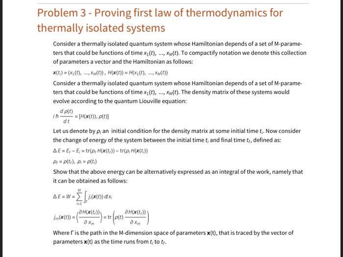 Solved Problem 3 - Proving first law of thermodynamics for | Chegg.com