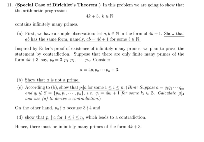 Solved 11. (Special Case of Dirichlet's Theorem.) In this | Chegg.com