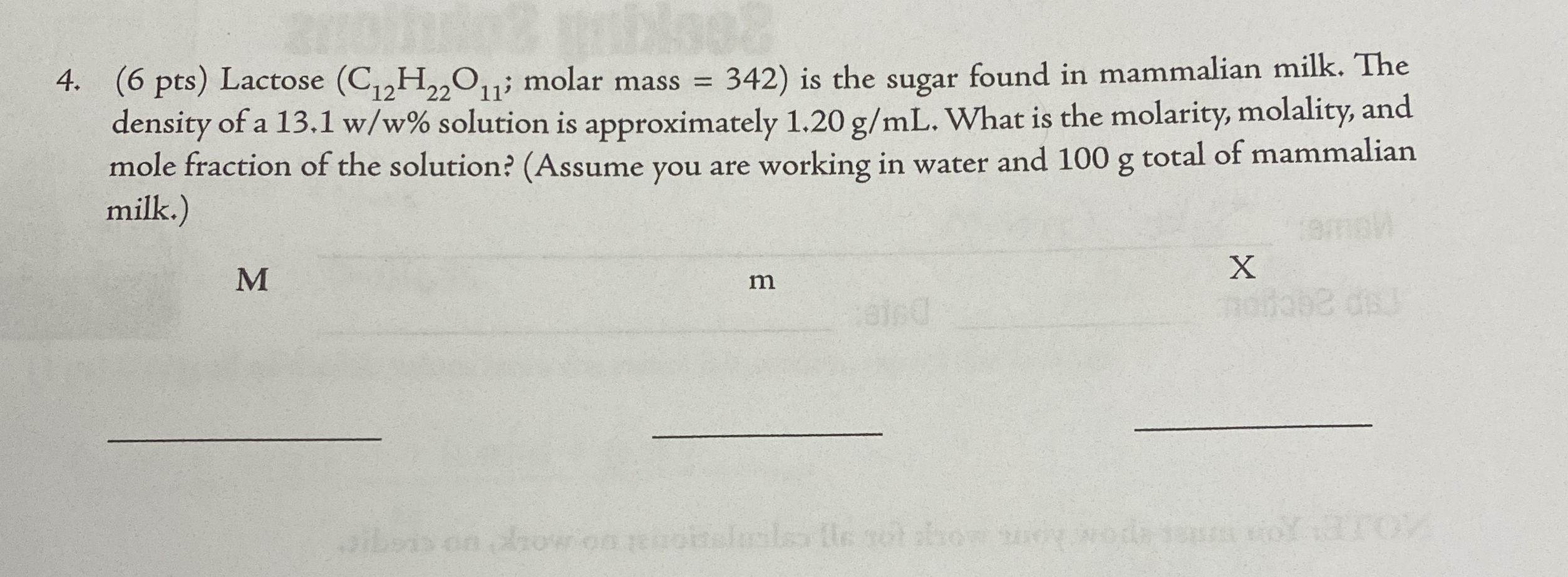 Solved (6 ﻿pts) ﻿Lactose ; molar mass (:=342} ﻿is the sugar | Chegg.com