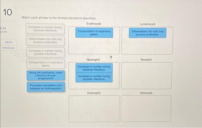 Solved 10 Match each phrase to the formed element it | Chegg.com
