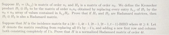 Solved Suppose H1=(hi,j) is matrix of order n1 and H2 is a | Chegg.com