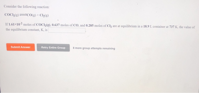 Solved Consider the following reaction: COCH2(g) P CO(g) + | Chegg.com