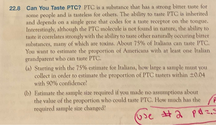 Solved 22.8 Can You Taste PTC? PTC is a substance that has a | Chegg.com