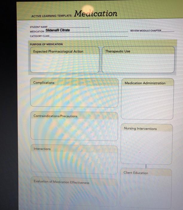 Solved ACTIVE LEARNING TEMPLATE: Medication STUDENT NAME | Chegg.com