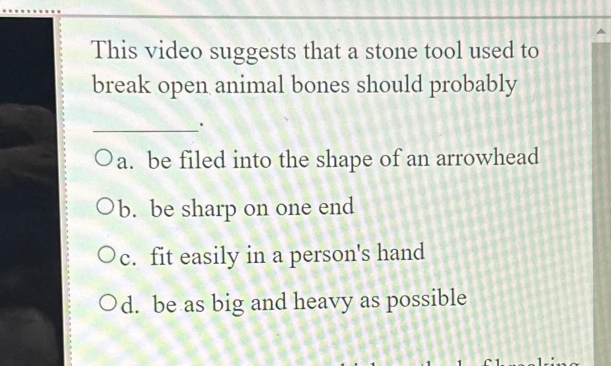 Solved This video suggests that a stone tool used to break | Chegg.com