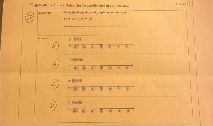 Solved Multiple Choice: Solve the inequality and graph the | Chegg.com