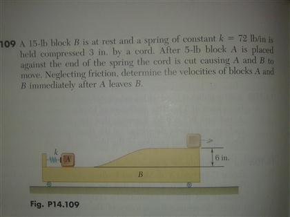 Solved A 15-lb block B is at rest and a spring of constant K | Chegg.com