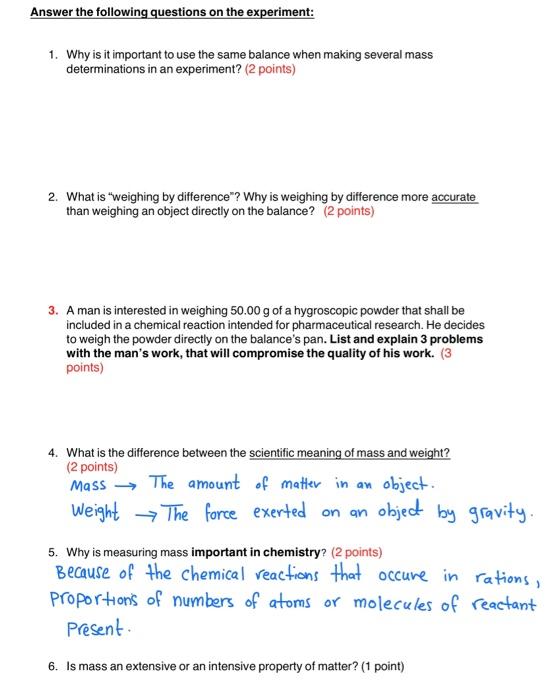 Solved 1. Why is it important to use the same balance when | Chegg.com