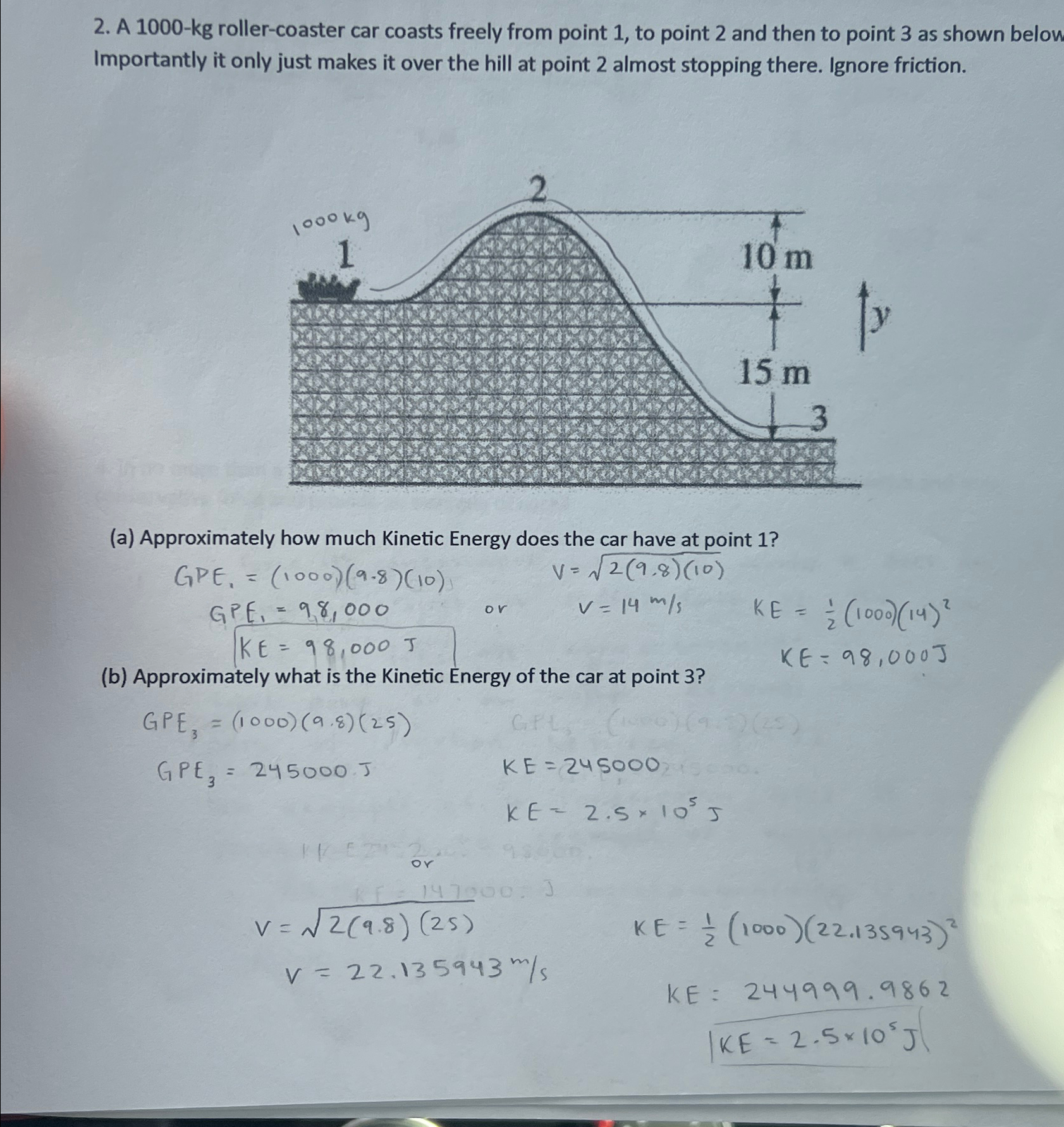 Solved A 1000-kg ﻿roller-coaster car coasts freely from | Chegg.com