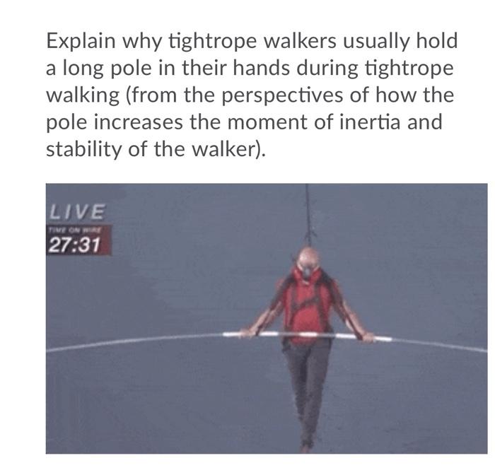 Solved Explain why tightrope walkers usually hold a long | Chegg.com