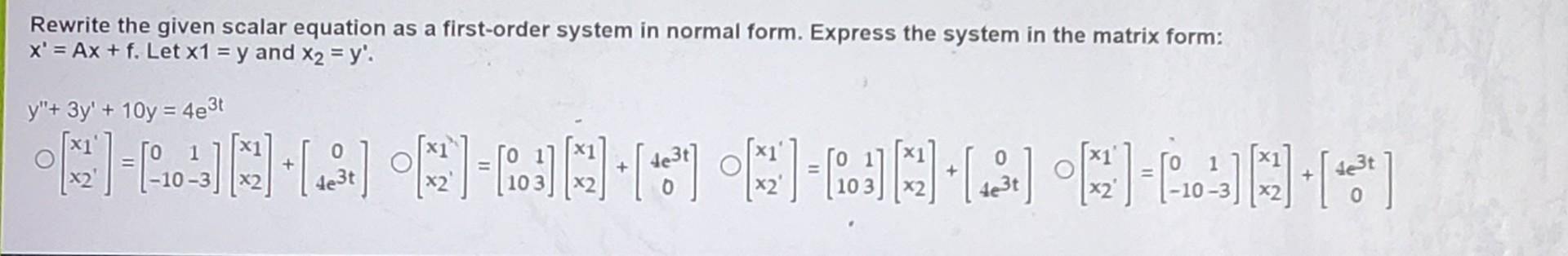 Solved Rewrite the given scalar equation as a first-order | Chegg.com