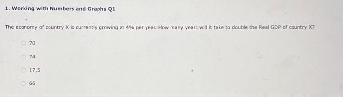 Solved 1. Working with Numbers and Graphs Q1 The economy of | Chegg.com