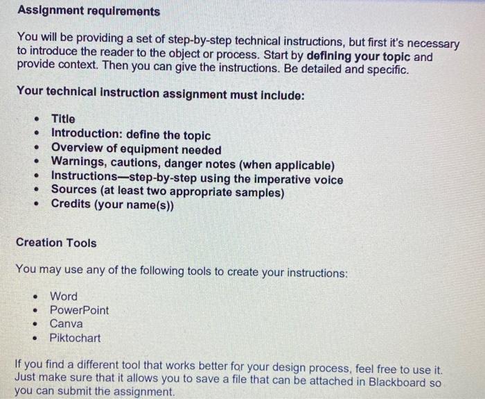 Solved TEC400: Technical Communication Technical Instruction | Chegg.com