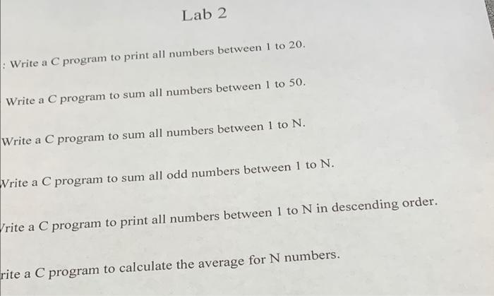 Solved Lab 2 TIL : Write a C program to print all numbers | Chegg.com