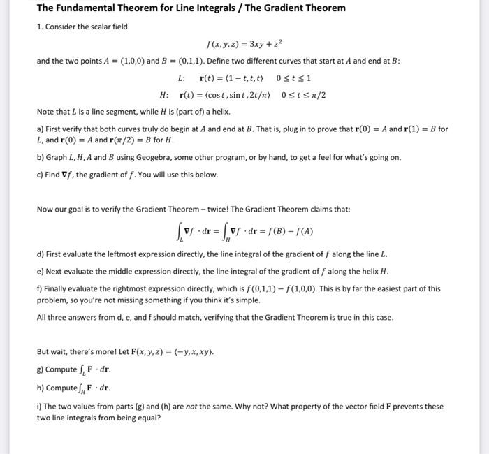 Solved The Fundamental Theorem for Line Integrals / The | Chegg.com