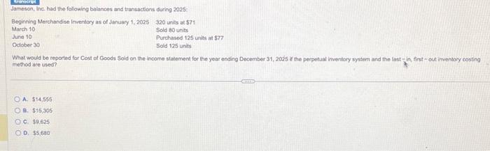 Solved Jameson, line had the folowing balances and | Chegg.com