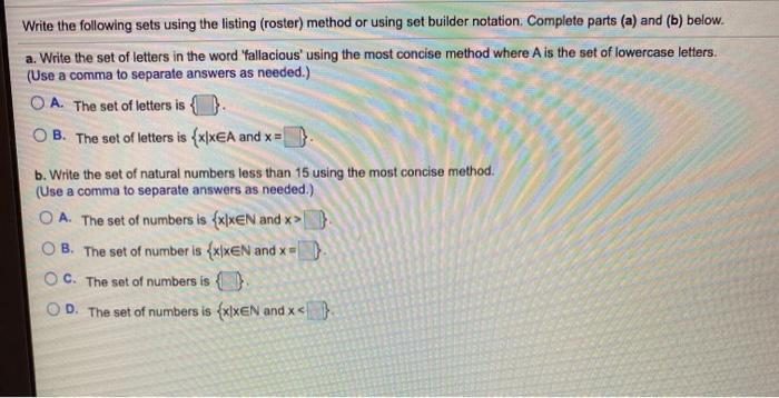 Solved Write the following sets using the listing (roster) | Chegg.com