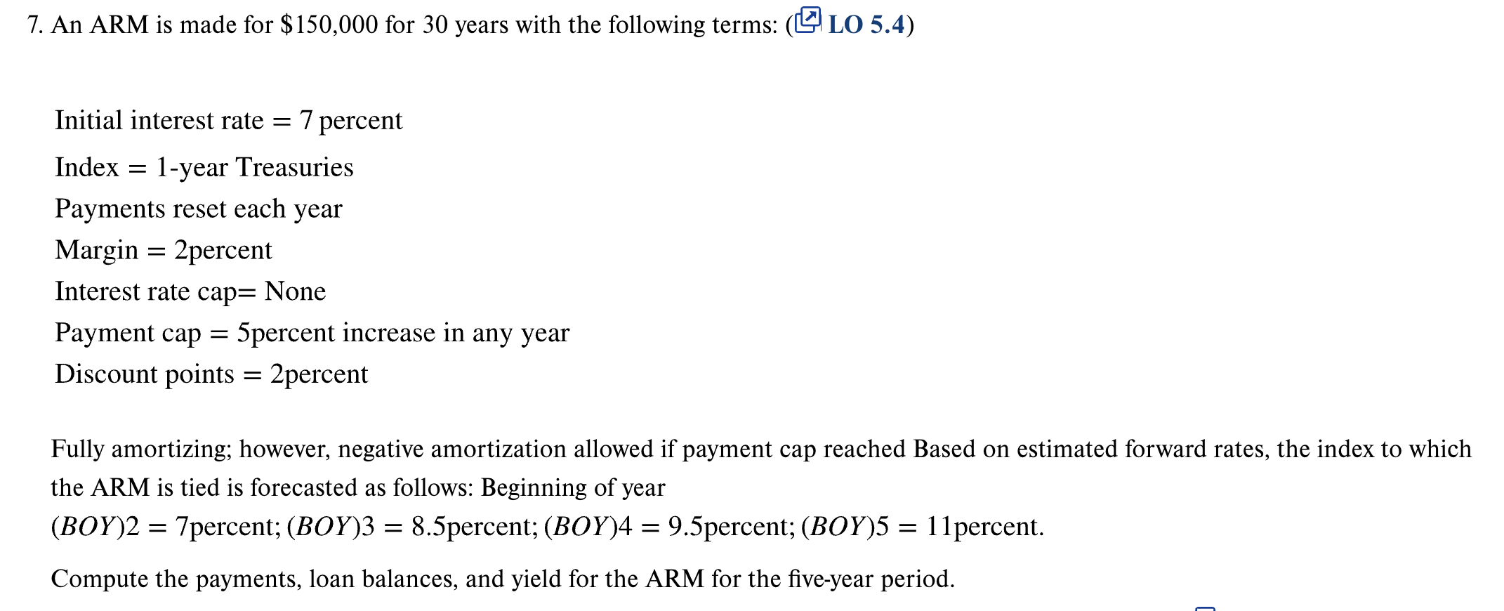 An ARM is made for $150,000()/(_(()/())) ﻿LO 5.4=7 | Chegg.com