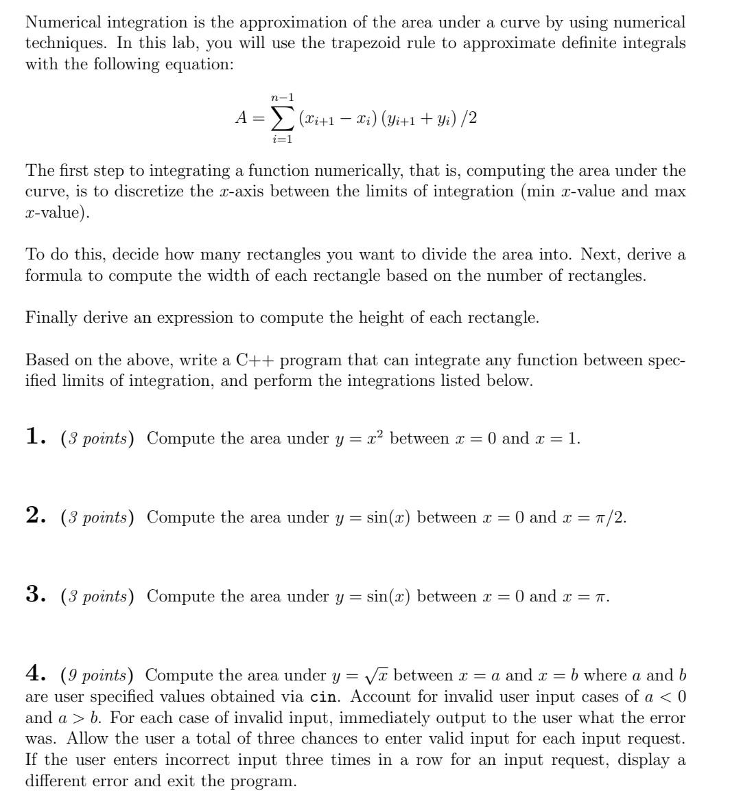 Solved Numerical integration is the approximation of the | Chegg.com