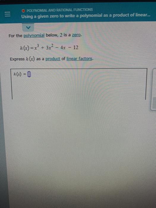 Solved O POLYNOMIAL AND RATIONAL FUNCTIONS Using a given | Chegg.com
