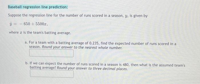 Solved Baseball regression line prediction: Suppose the | Chegg.com