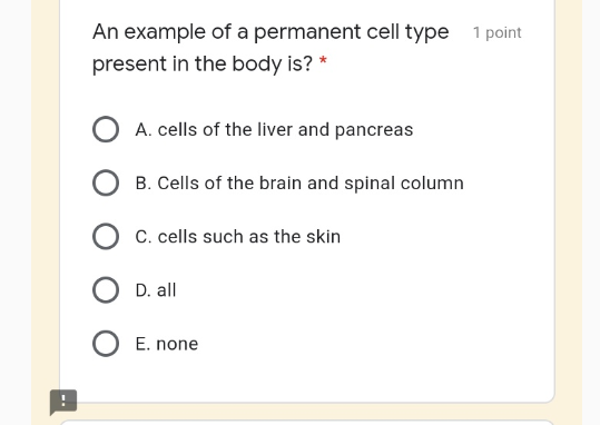 Solved An example of a permanent cell type present in the | Chegg.com