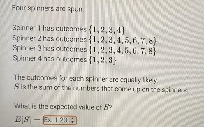 Solved Four spinners are spun. Spinner 1 has outcomes | Chegg.com