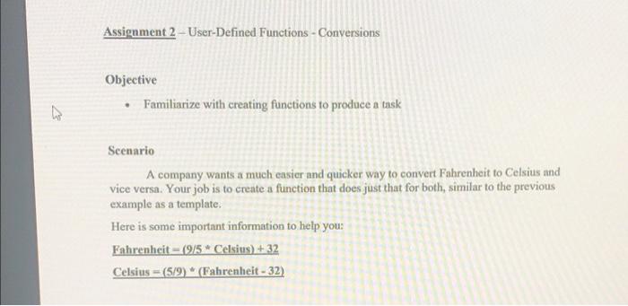 Solved Assignment 2 - User-Defined Functions - Conversions | Chegg.com