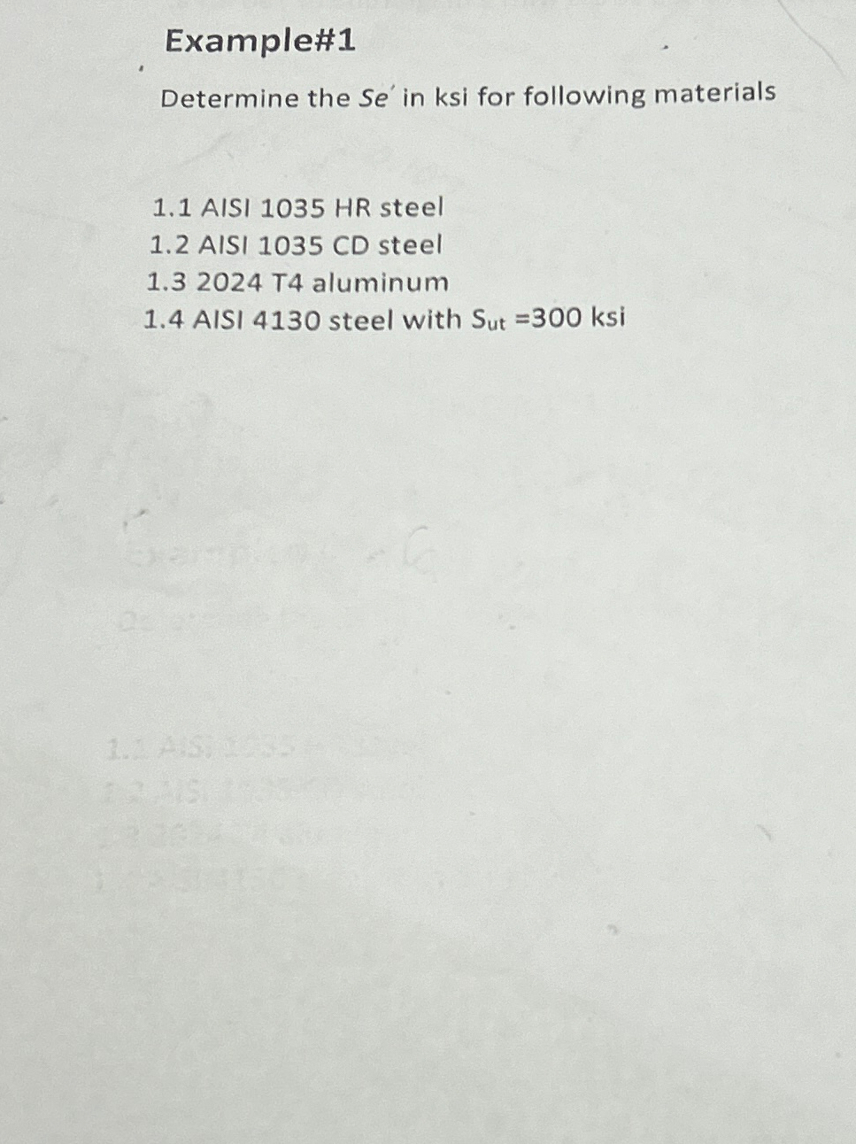 Solved Example# 1Determine the Se' ﻿in ksi for following | Chegg.com