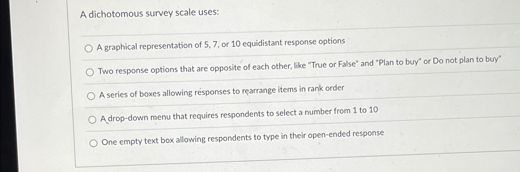 Solved A dichotomous survey scale uses: q,A graphical | Chegg.com