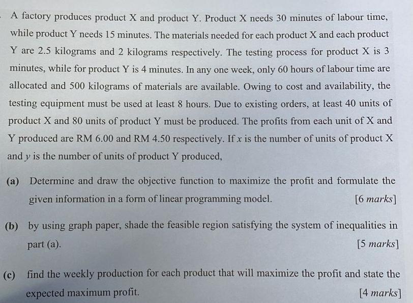 A factory produces product X and product Y. Product X | Chegg.com