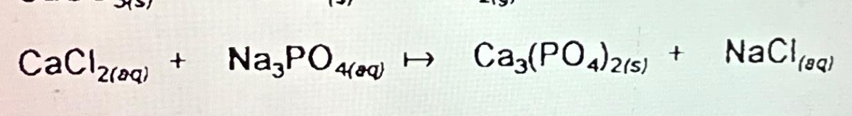 CaCl2(aq)+Na3PO4(aq)|→Ca3(PO4)2(5)+NaCl(θQ)| | Chegg.com