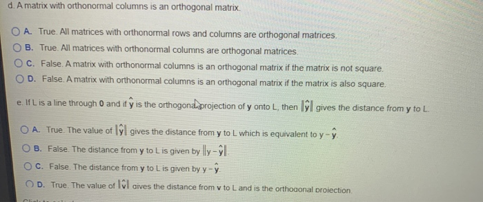Solved d. A matrix with orthonormal columns is an orthogonal | Chegg.com