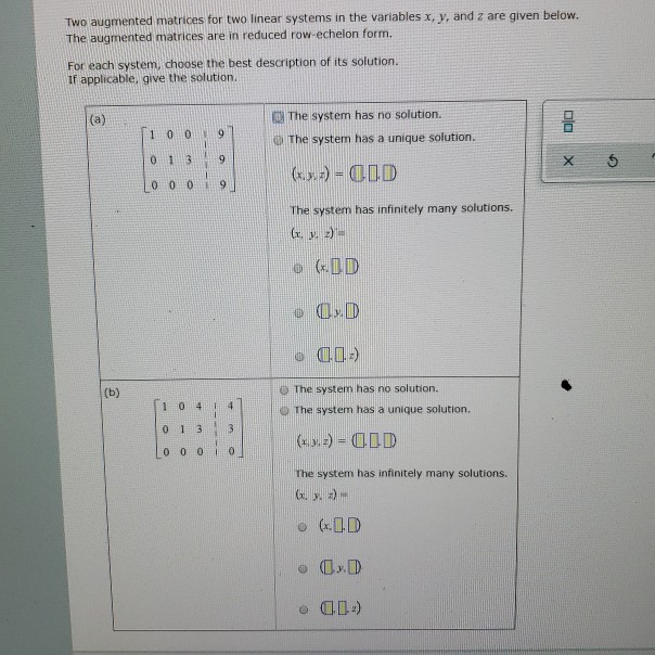 Solved Two augmented matrices for two linear systems in the | Chegg.com