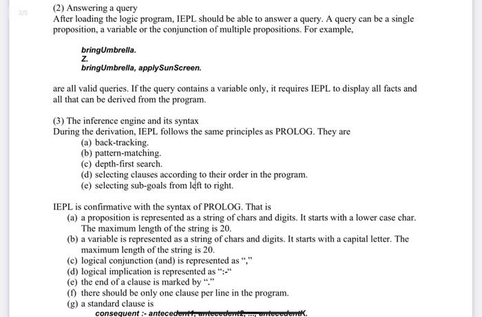 Solved 5.1 Description PROLOG is an inference engine based | Chegg.com