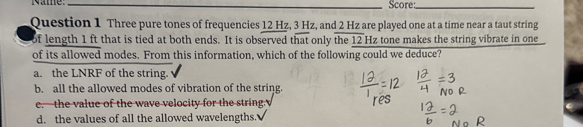 Solved Score:q,Question 1 ﻿Three pure tones of frequencies | Chegg.com