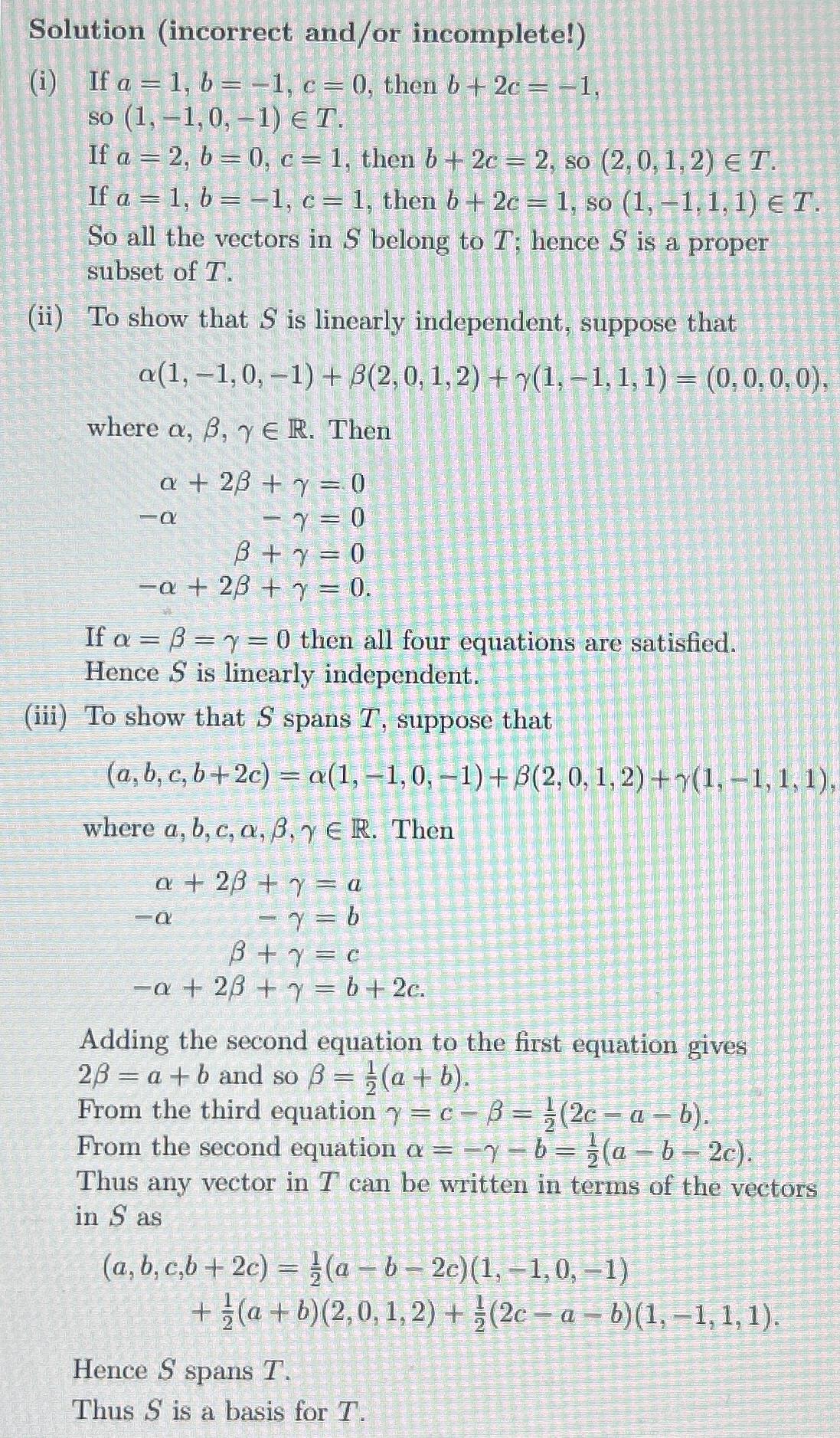 Solved Solution (incorrect and/or incomplete!)\\n(i) If | Chegg.com