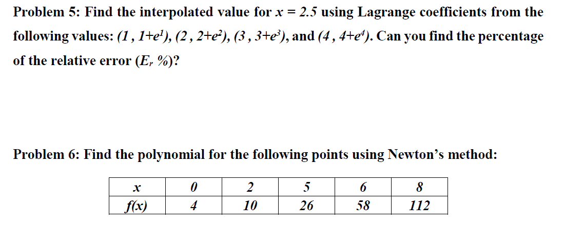 Solved Problem 5: Find the interpolated value for x=2.5 | Chegg.com