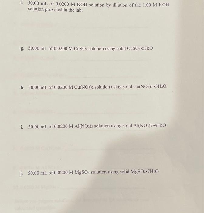 Solved f. 50.00 mL of 0.0200 M KOH solution by dilution of | Chegg.com