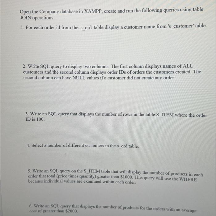 Solved Open the Company database in XAMPP, create and run | Chegg.com