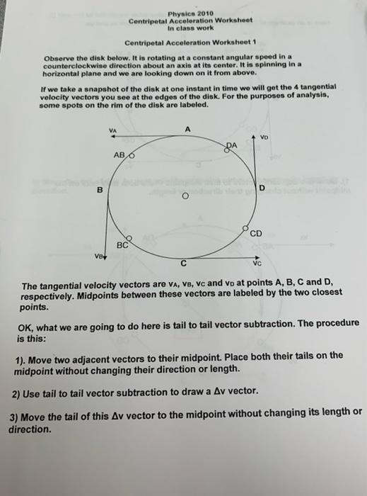 Solved Physics 2010 Centripetal Acceleration Worksheet In | Chegg.com