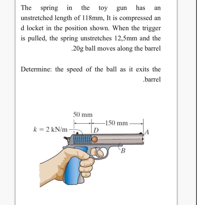 Solved The spring in the toy gun has an unstretched length | Chegg.com