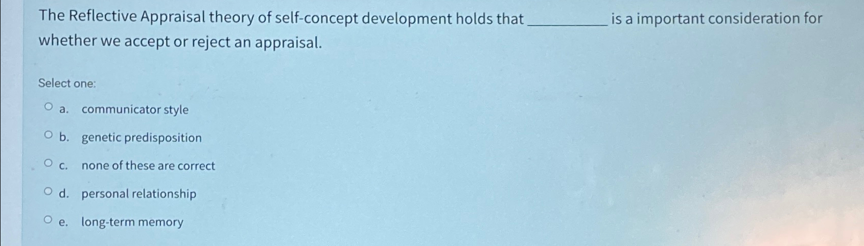Solved The Reflective Appraisal theory of self-concept | Chegg.com