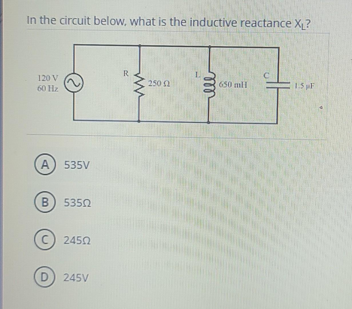 Solved In the circuit below, what is the inductive reactance | Chegg.com