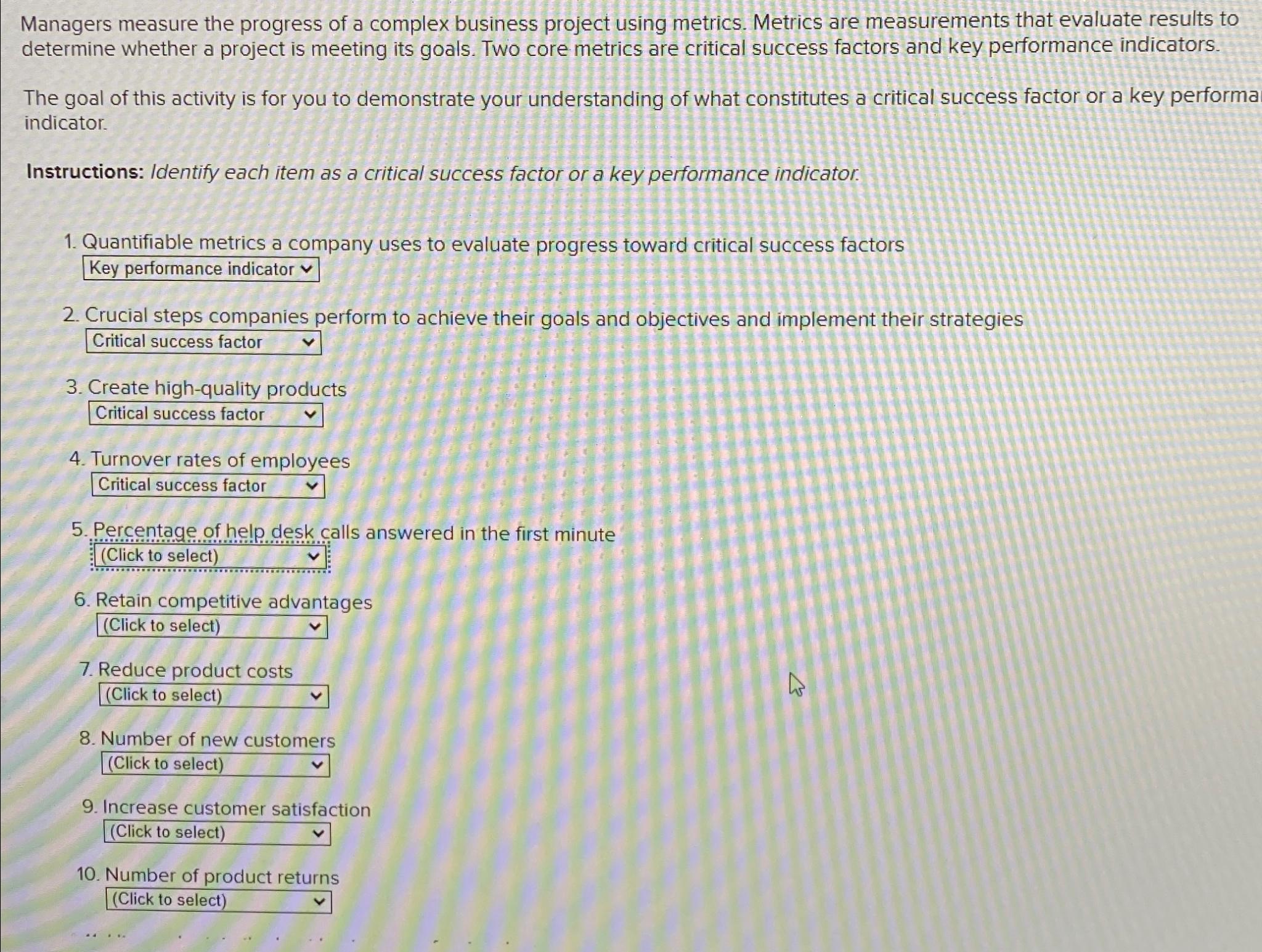 Solved Managers measure the progress of a complex business | Chegg.com