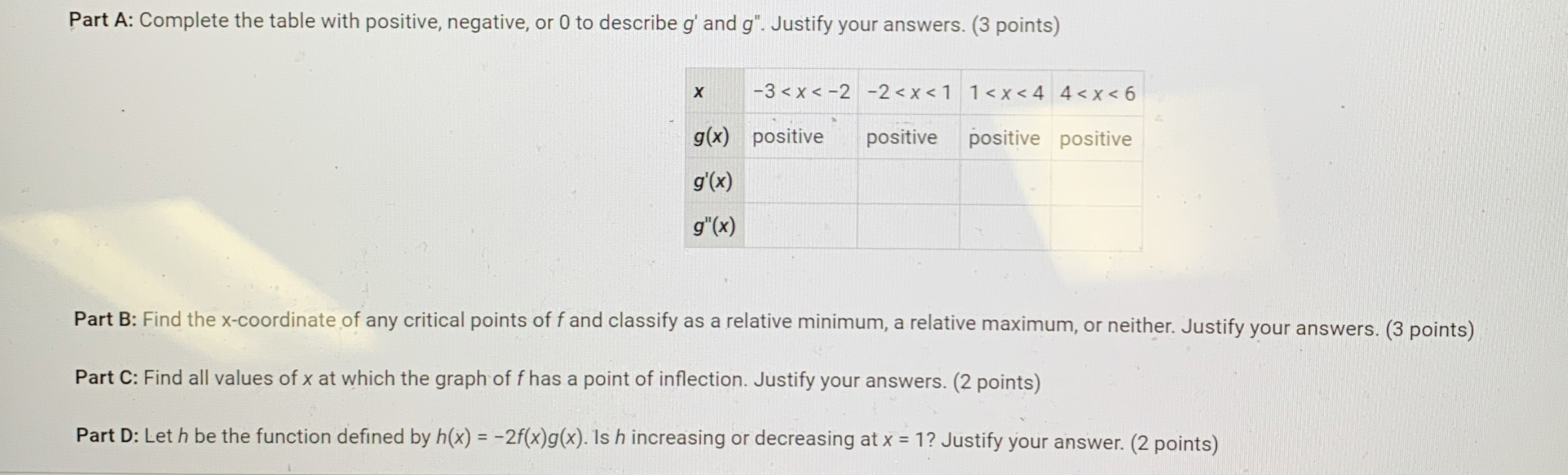 Solved Part A: Complete the table with positive, negative, | Chegg.com