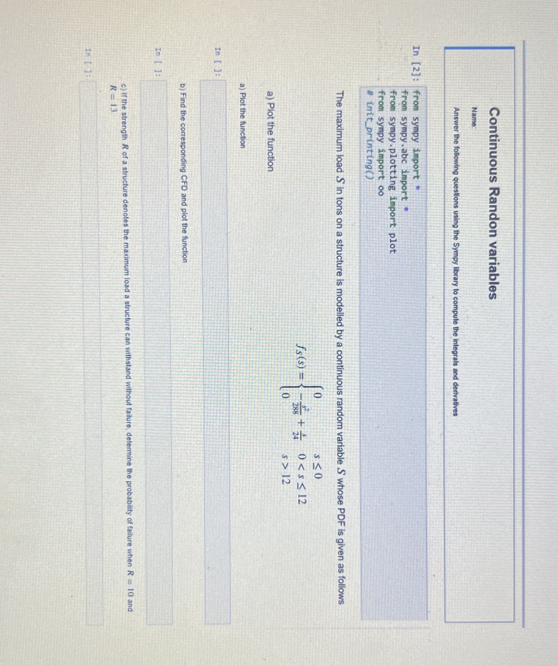 SOLVE FOR IPYNB FORMAT!! Continuous Randon | Chegg.com