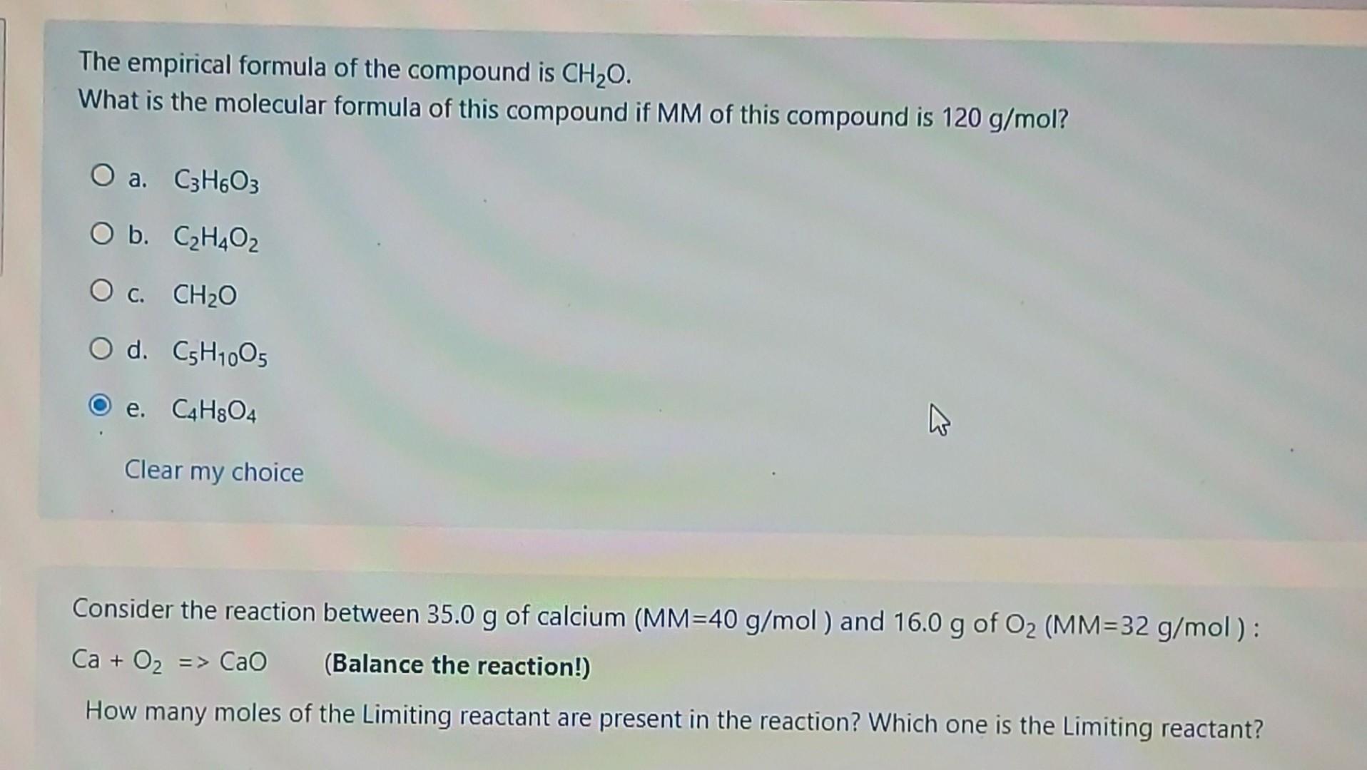 Solved The empirical formula of the compound is CH2O. What | Chegg.com