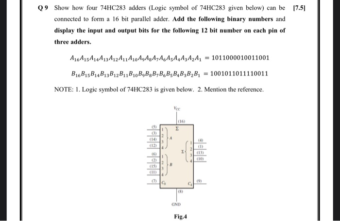 Solved Q9 Show how four 74HC283 adders (Logic symbol of | Chegg.com
