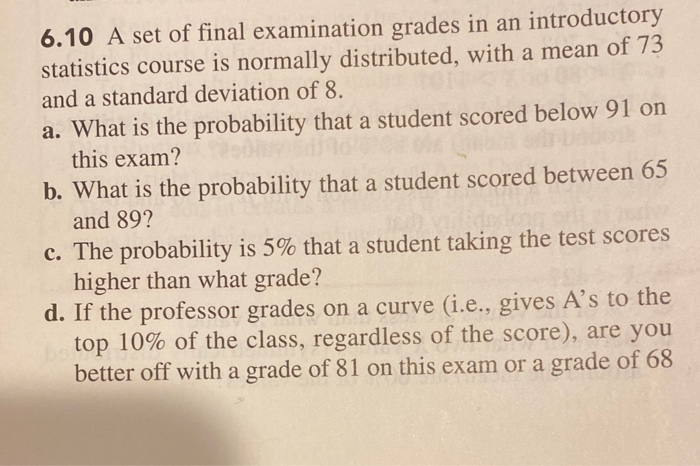 Solved 6.10 A set of final examination grades in an | Chegg.com